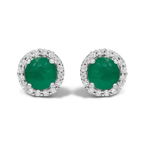 HAUS OF BRILLIANCE 10k Gold Gemstone And Diamond Halo Stud Earrings - White | Green Emerald
